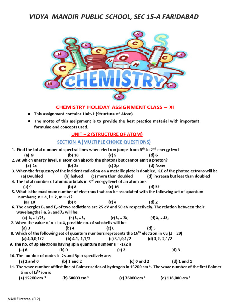 Xi Chemistry Assignment (2025-26) | PDF | Atomic Orbital | Electron