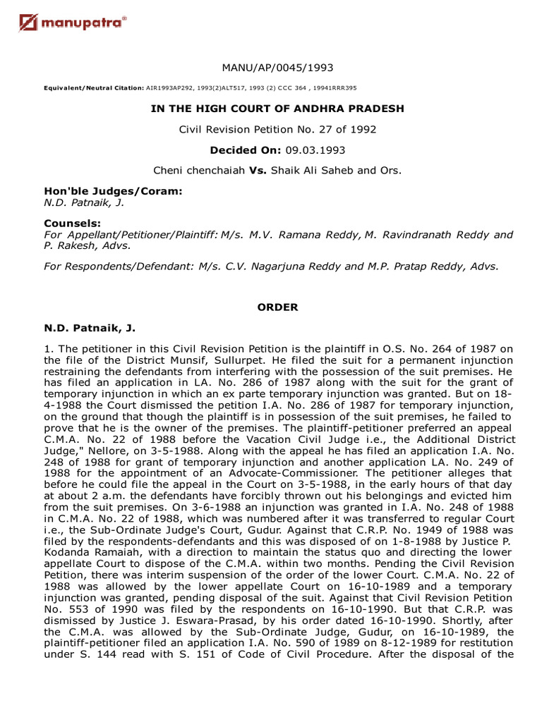 Cheni Chenchaiah Vs Shaik Ali Saheb and Ors 09031a930010COM11904 | PDF ...