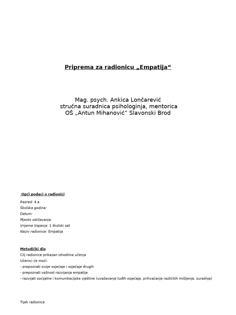 Priprema Radionice Empatija | PDF