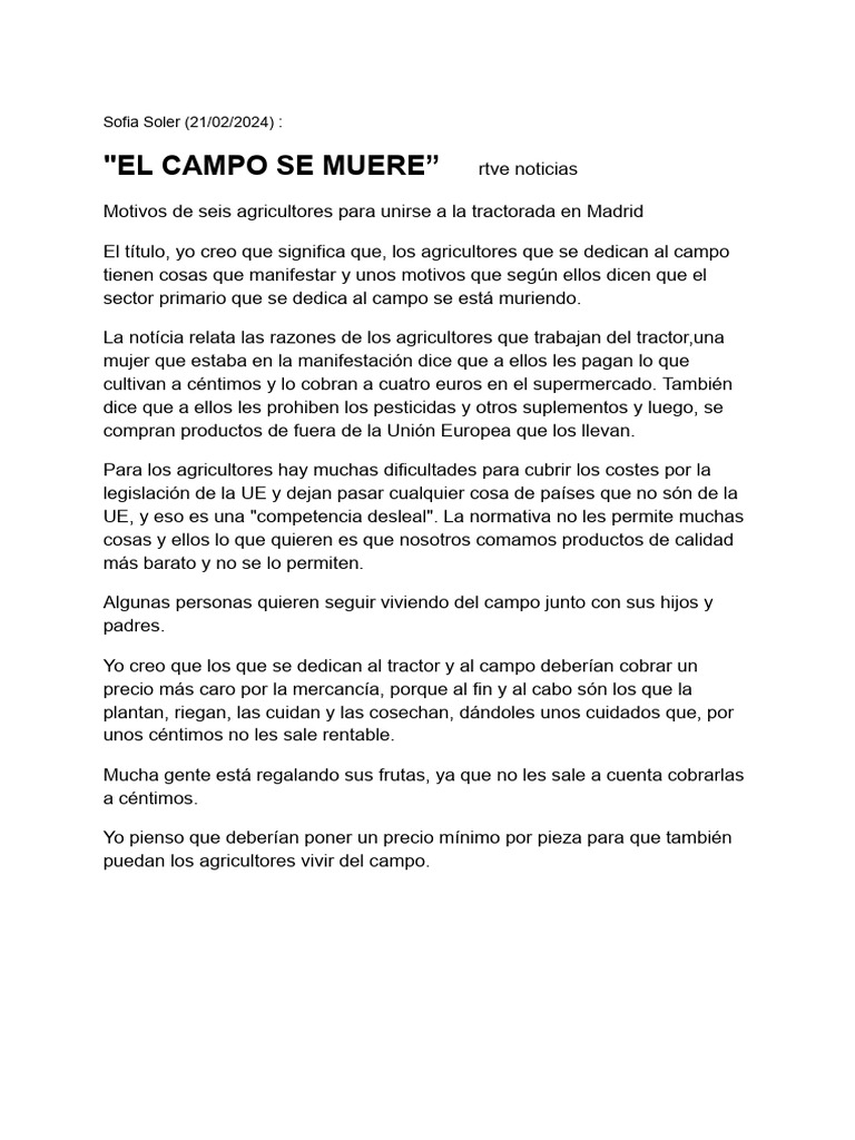 "El Campo Se Muere": Sofia Soler (21/02/2024) | PDF