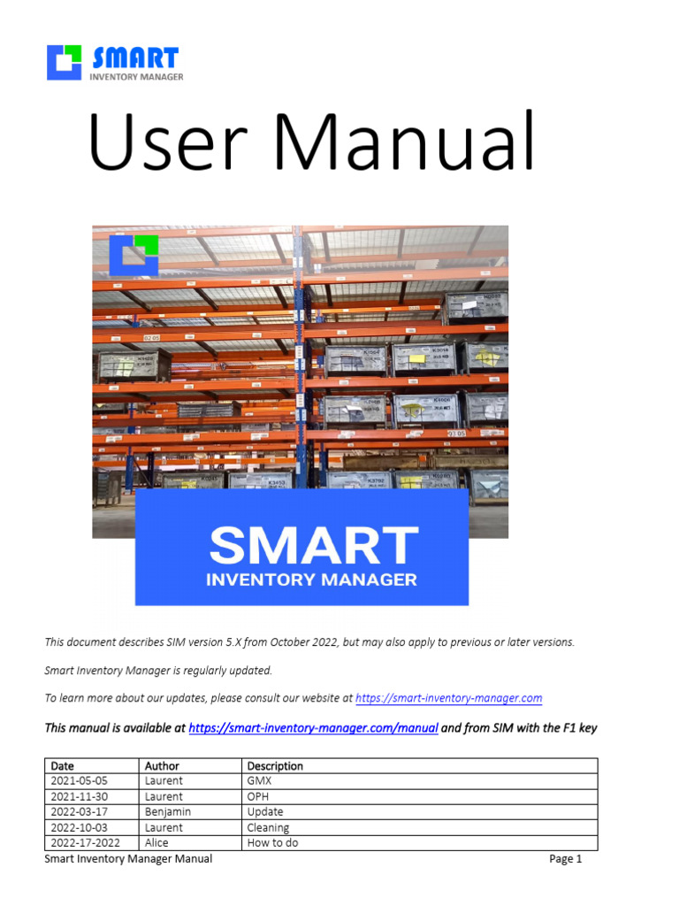 Smart Inventory Manager Manual | PDF | Microsoft Excel | Computer File