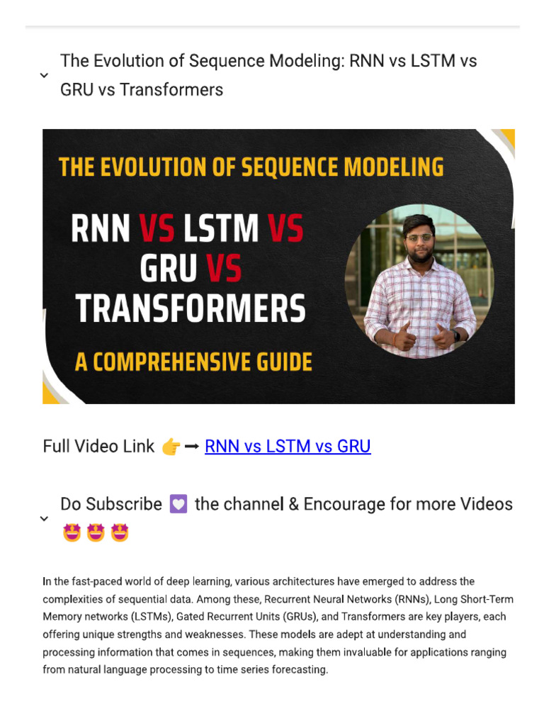 RNN Vs LSTM Vs GRU & Transformers Explained | PDF