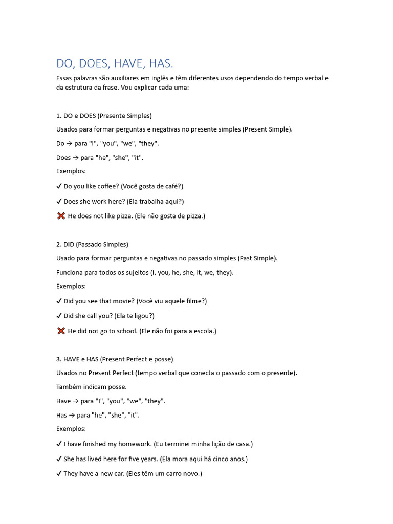 Understanding DO, DOES, HAVE, HAS | PDF