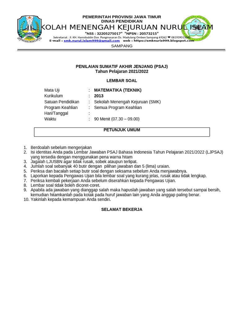 Soal MTK Psaj 2025 | PDF