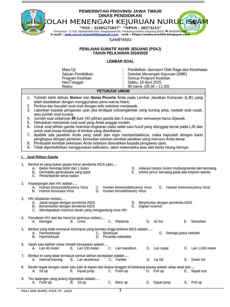 Soal Pjok Psaj 2025 | PDF