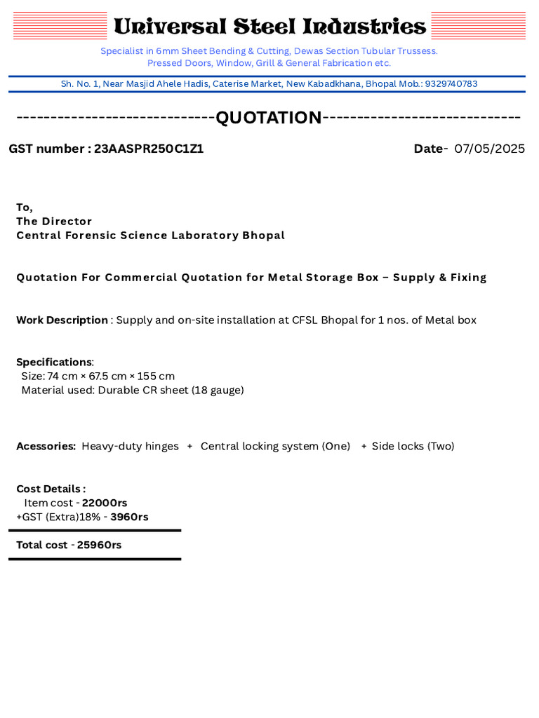 Universal Steel Quotation | PDF