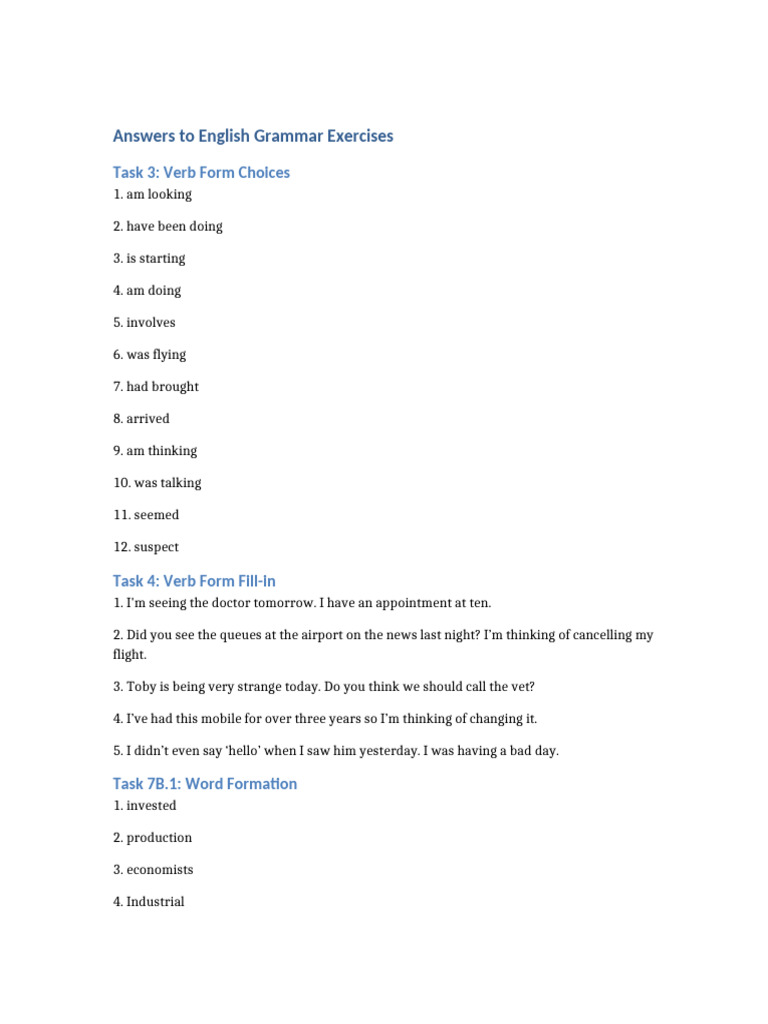 English Grammar Exercises Answers | PDF