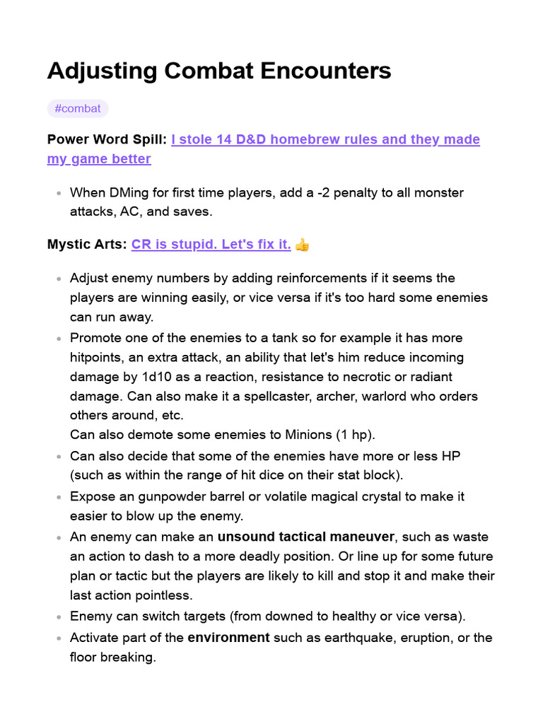 Adjusting Combat Encounters | PDF