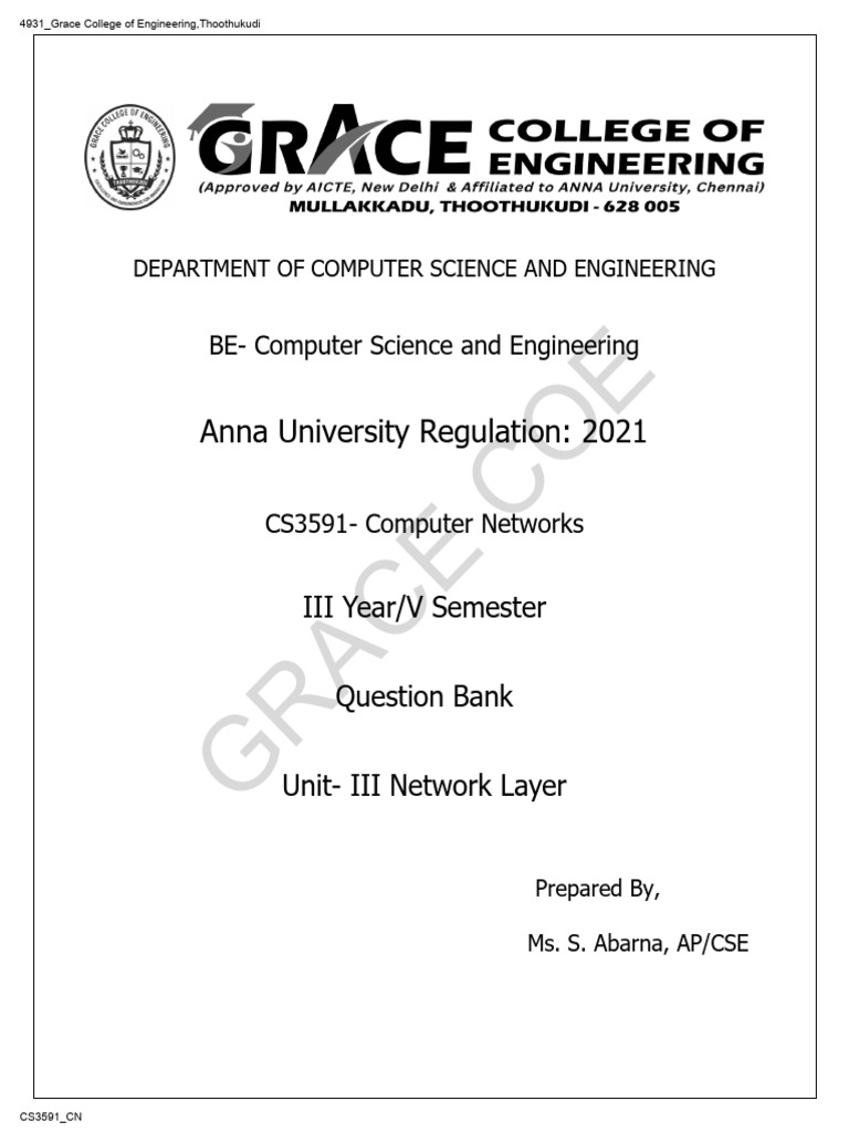 V Cse Cs3591 CN QB Unit3 | PDF | Computer Network | Ip Address