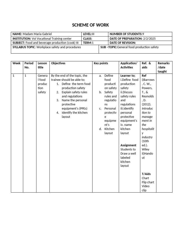 Voi Vocational Level 3 Schemes of Work | PDF