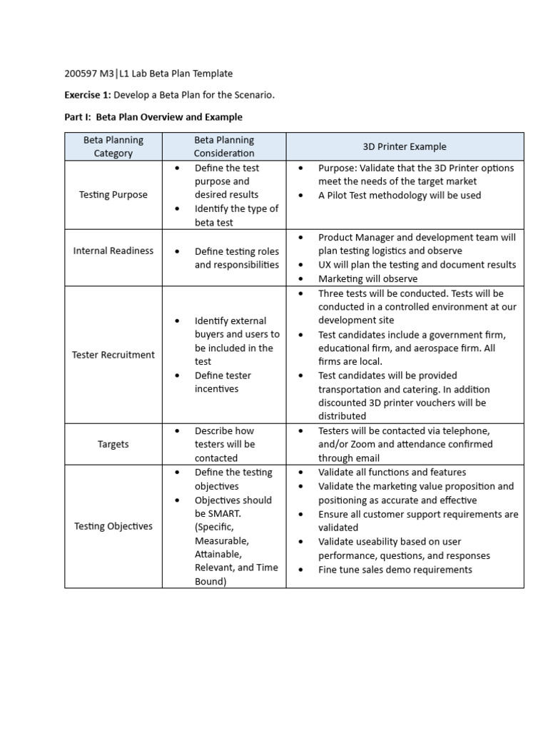 Beta Testing Plan for 3D Printers | PDF | Software Testing | Business