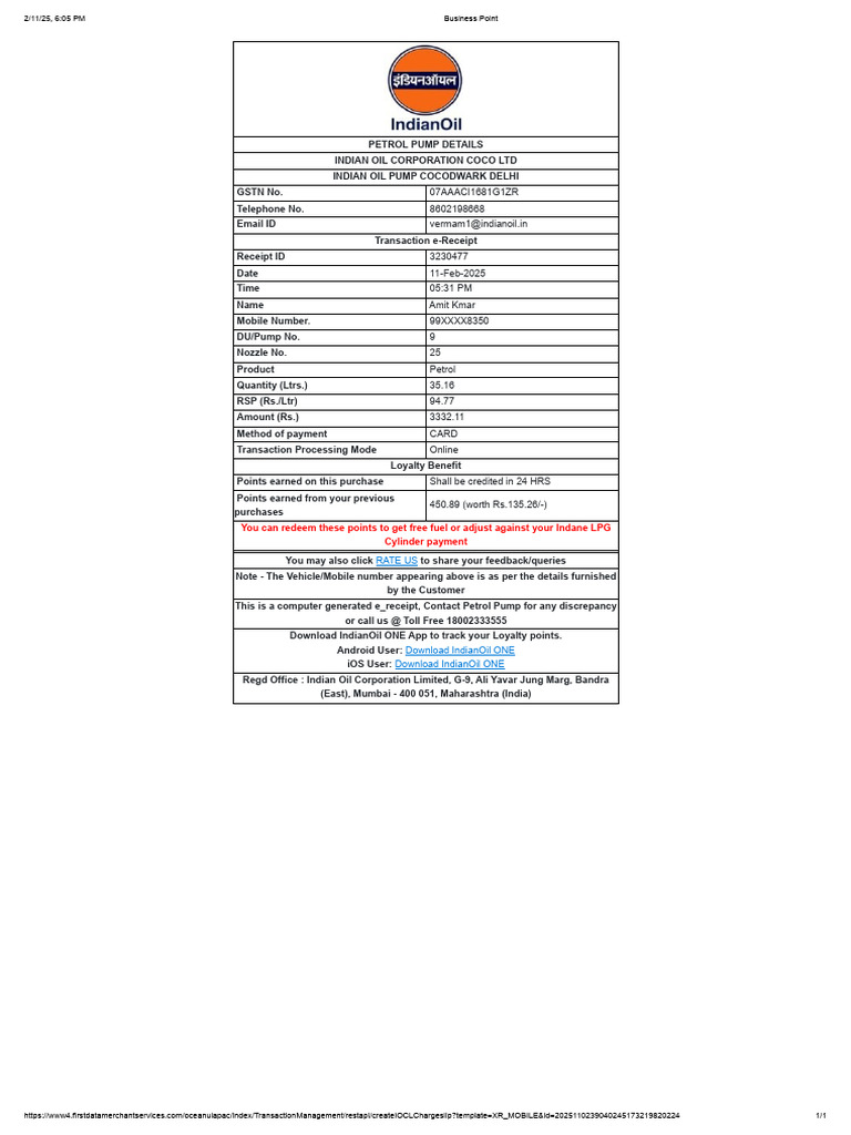 07AAACI1681G1ZR 8602198668 Vermam1@indianoil - in | PDF