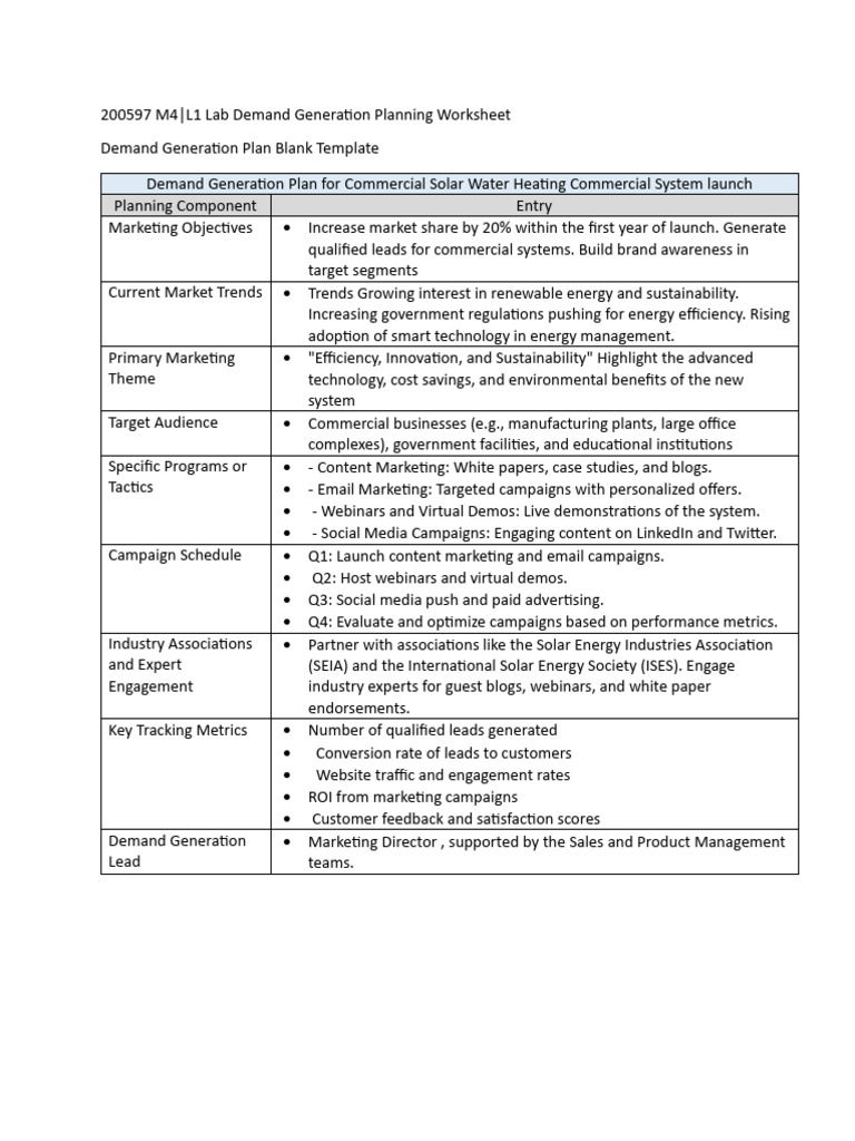 Commercial Solar Demand Generation Plan | PDF | Marketing | Social ...