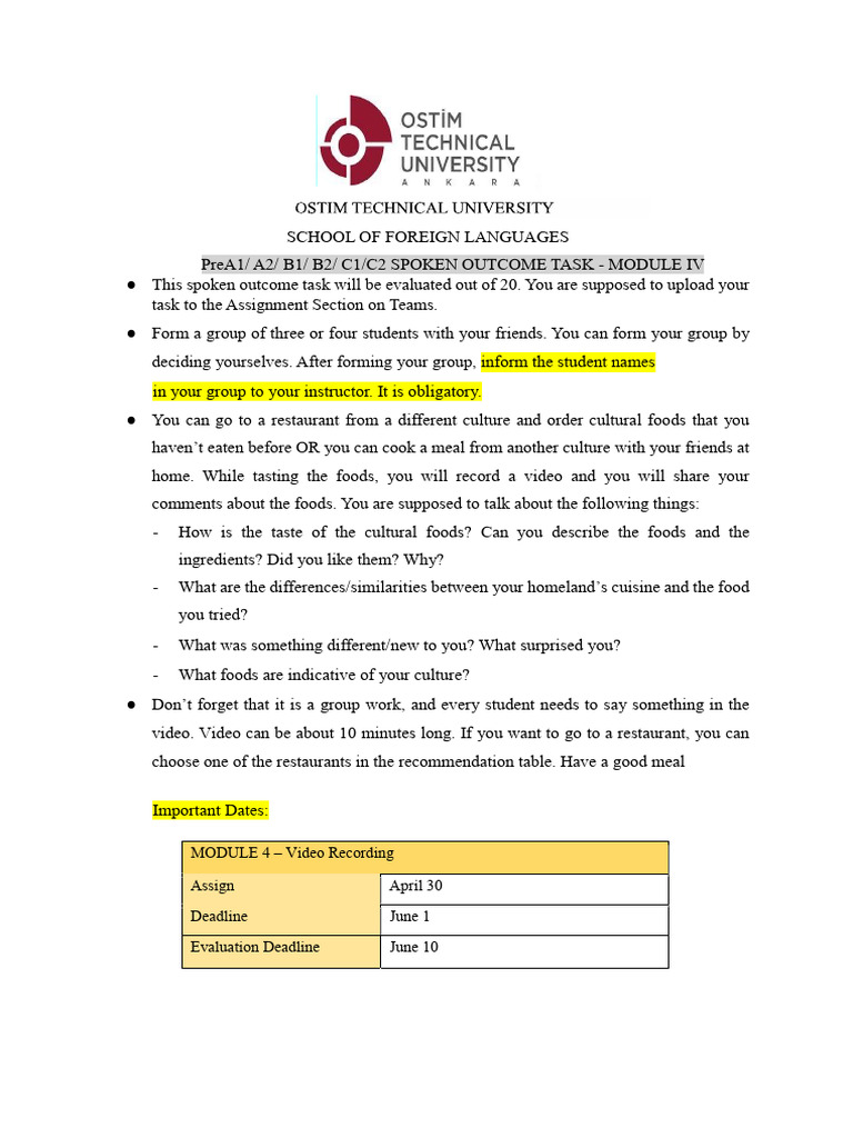 2025-M4 - Spoken Outcome Tasks For All Levels | PDF | Cooking | Cuisine