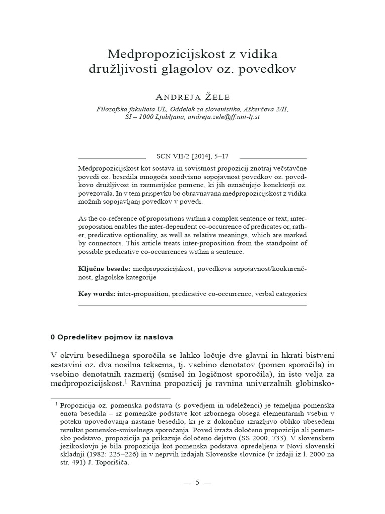 Slavia Centralis 2014 Zele Medpropozicijskost Z Vidika Druzljivosti Glagolov Oz. Povedkov | PDF