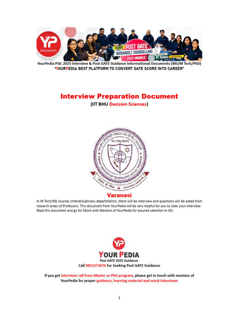 Decision Sciences IIT BHU Interview Preparation Document | PDF | Machine Learning | Data Mining