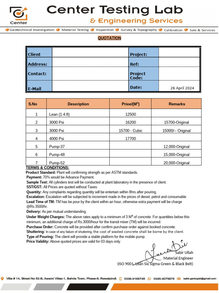Concrete Quotation Sample April 2024 | PDF | Concrete