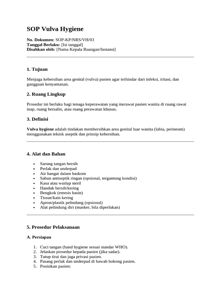 SOP Vulva Hygiene | PDF