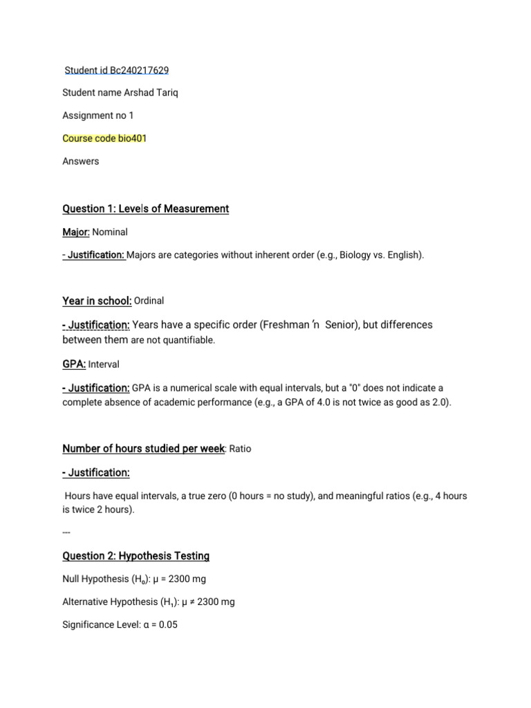 Bio 401 Assignment | PDF