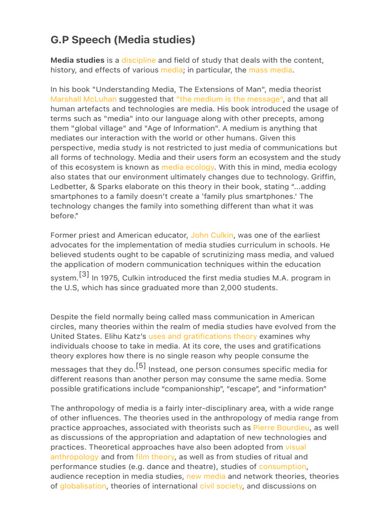Overview of Media Studies and Ecology | PDF | Communication | Human ...