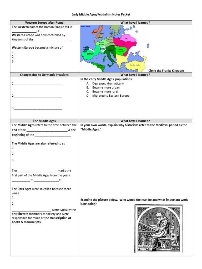 EarlyMAFeudalism Notes Packet | PDF | Charlemagne | Franks