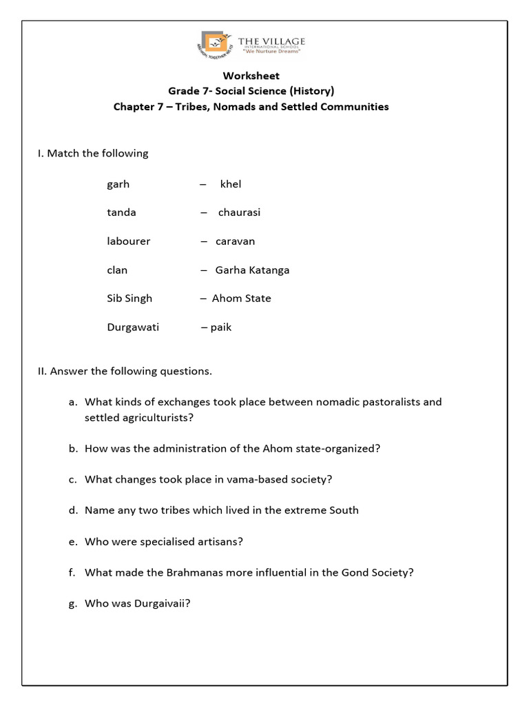 Class 7 History: Tribes and Communities Worksheet | PDF