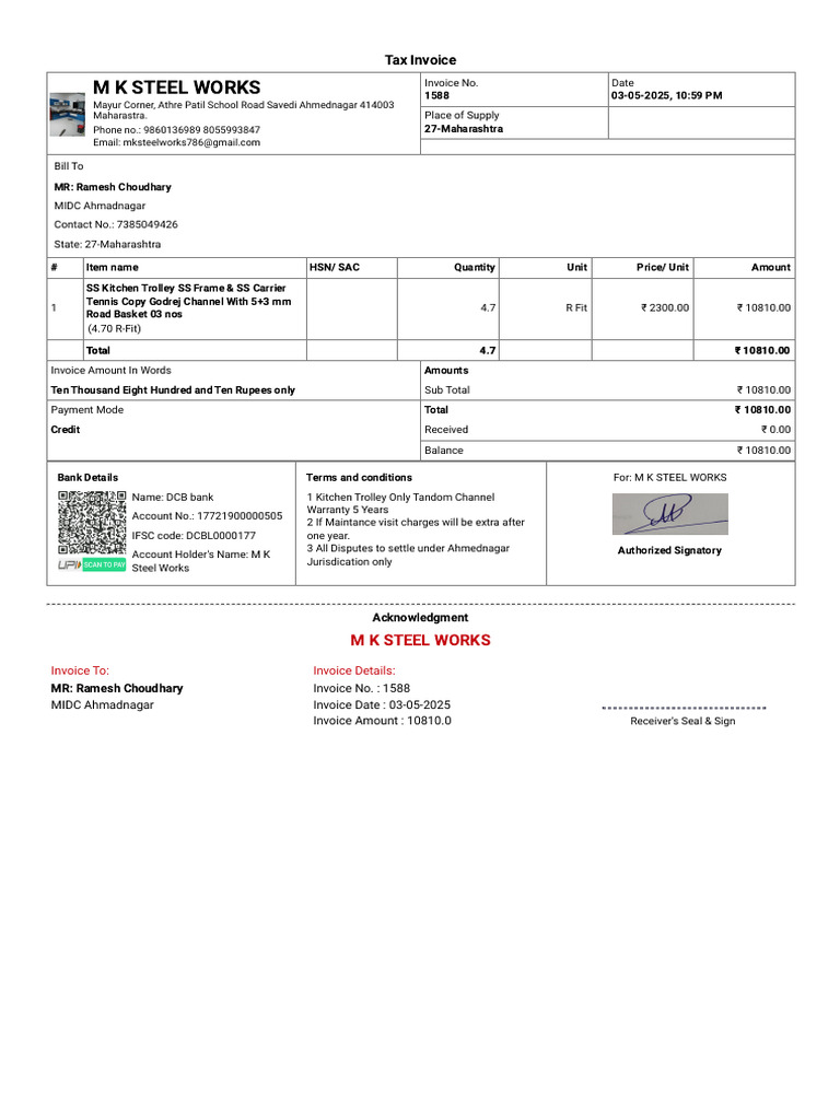MR Ramesh Choudhary - 1588 - 03!05!2025 | PDF | Invoice | Payments