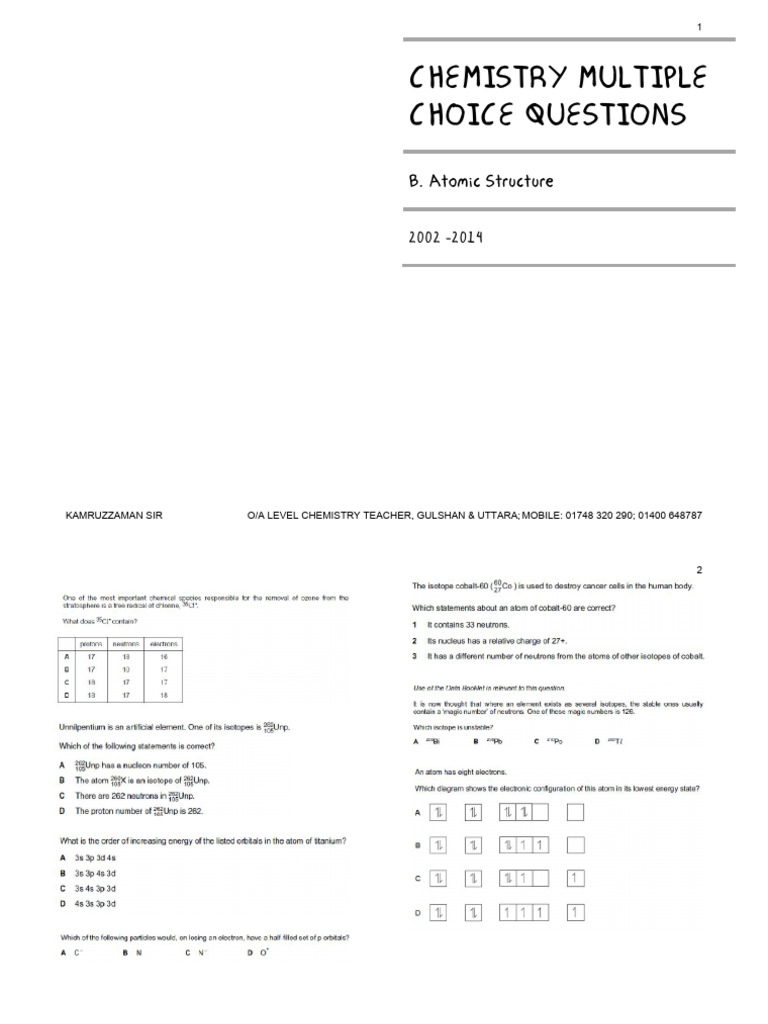 1 Atomic Structure | PDF | Chemistry | Physical Sciences
