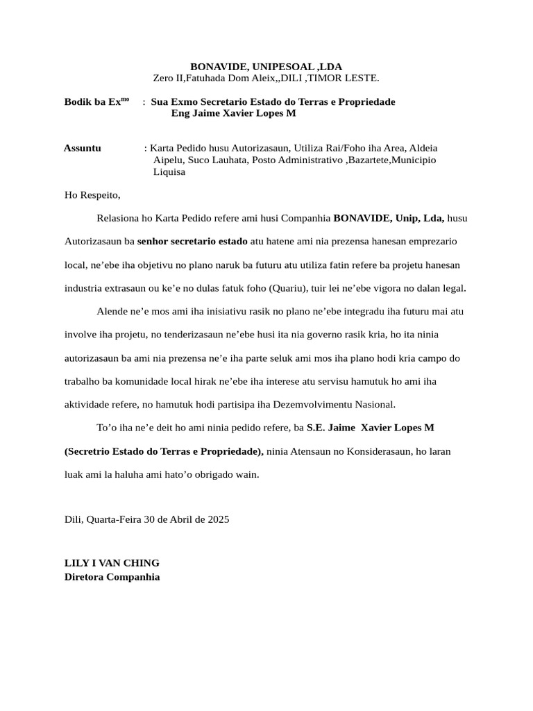 Karta Arendamento Foho Bonavide Unip,Lda | PDF