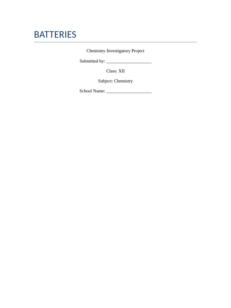 Class XII Chemistry Project on Batteries | PDF
