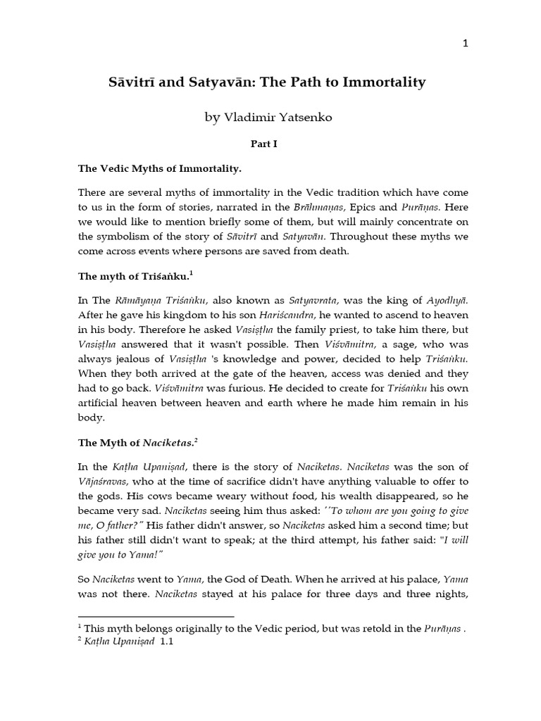 Sāvitrī and Satyavān: Vedic Immortality Myth | PDF