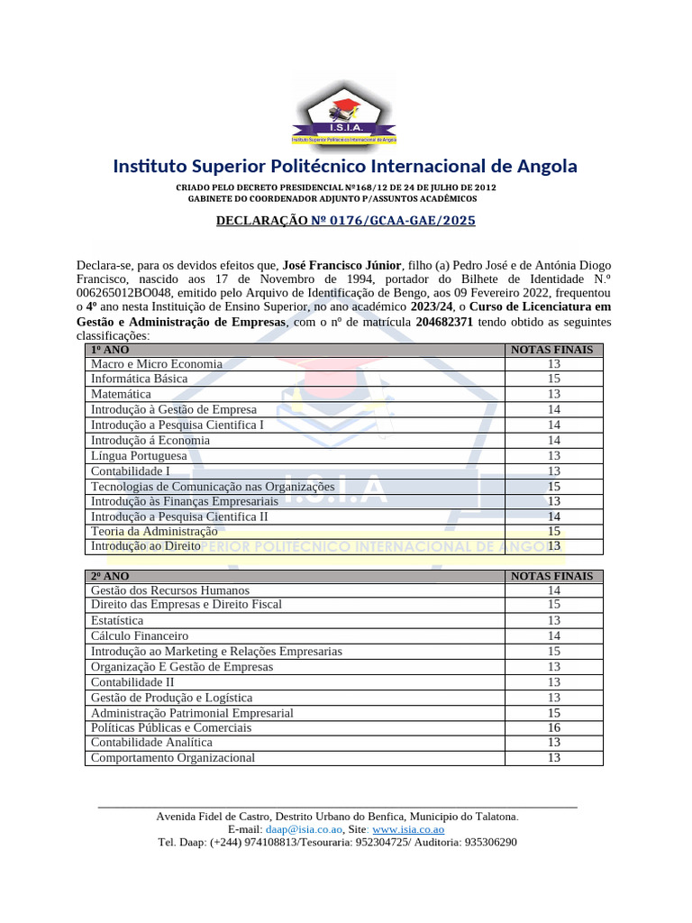 Declaração Do Isia Com Notas | PDF | Contabilidade | Economia