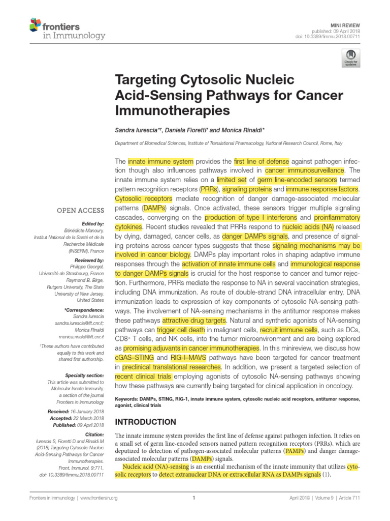 Targeting Cytosolic Nucleic Acid-Sensing Pathways For Cancer ...