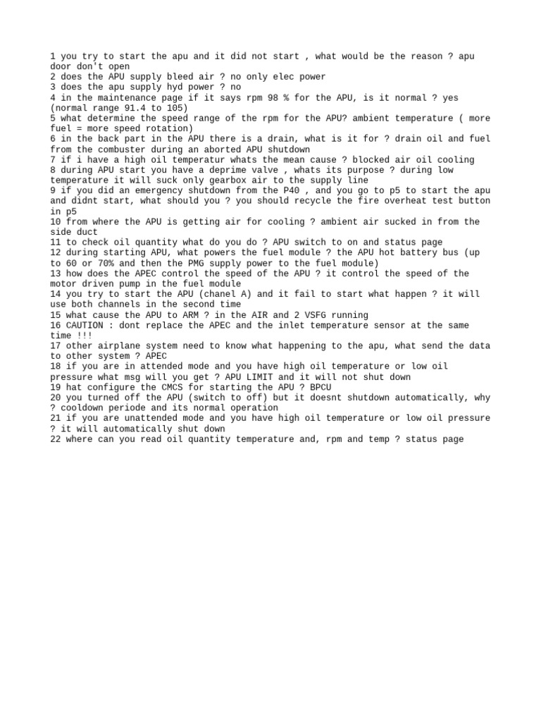 APU Troubleshooting and Operation Guide | PDF