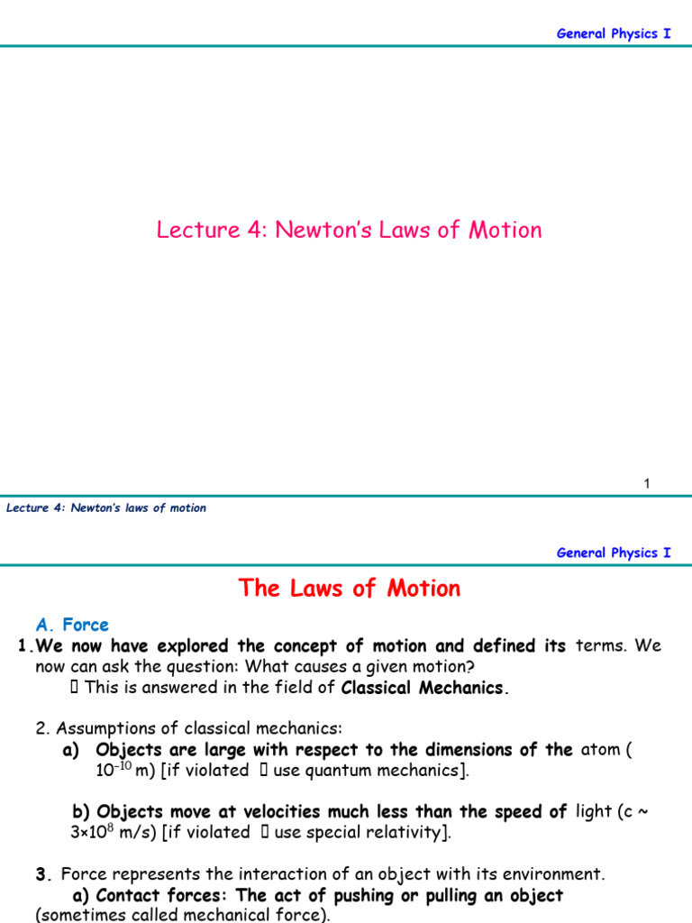 Lecture 4 - Newton's Law of Motion | PDF | Force | Newton's Laws Of Motion