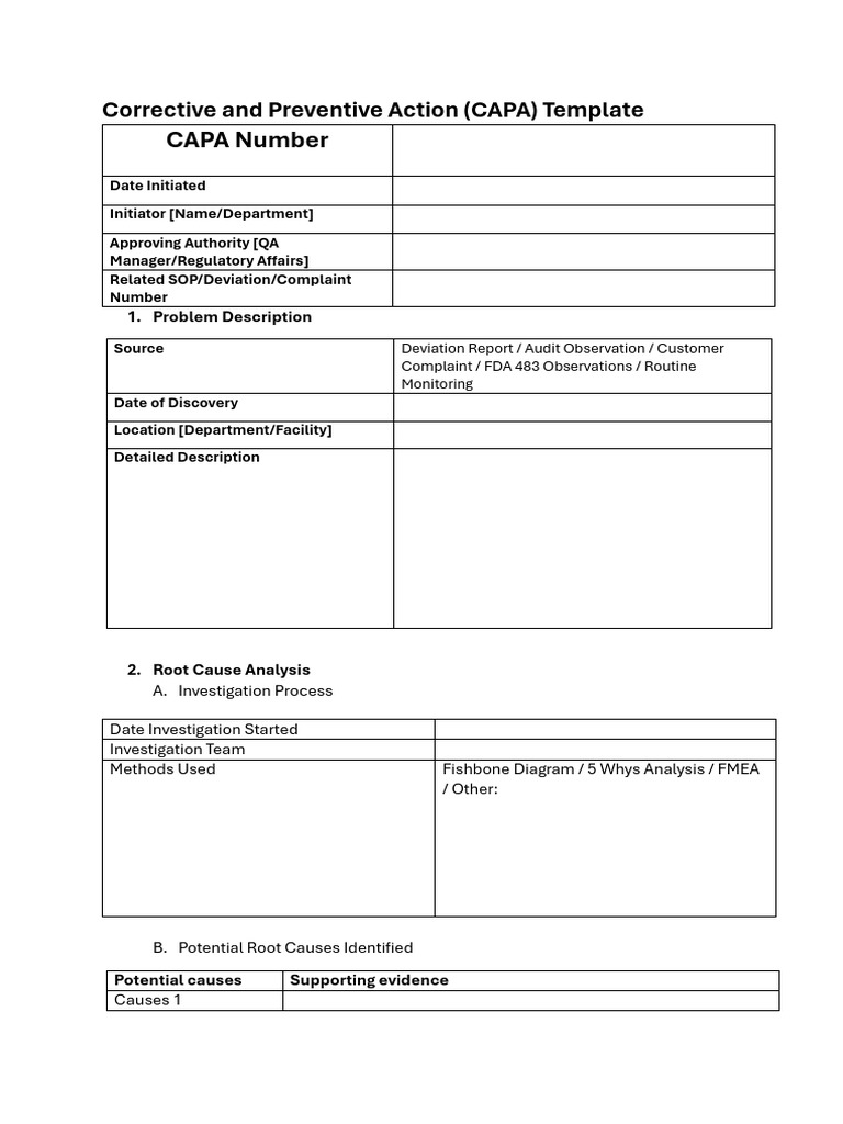 Corrective and Preventive Action (CAPA) Template PDF | PDF