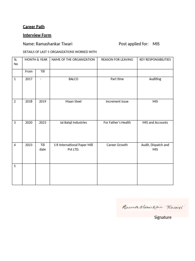 MIS Career Path Interview Form | PDF