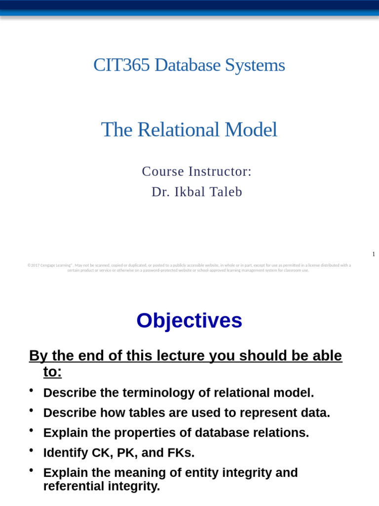 CIT 365 Chapter 3. The Relational Model | PDF | Relational Model | Database Index