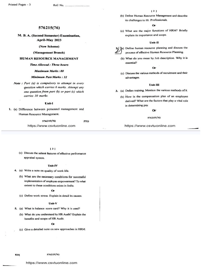 HR Que. Paper | PDF