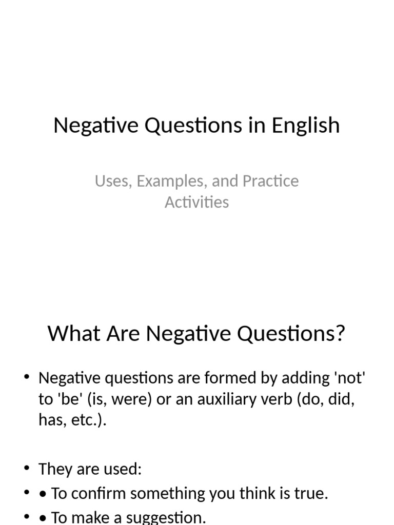 Negative Questions Presentation | PDF