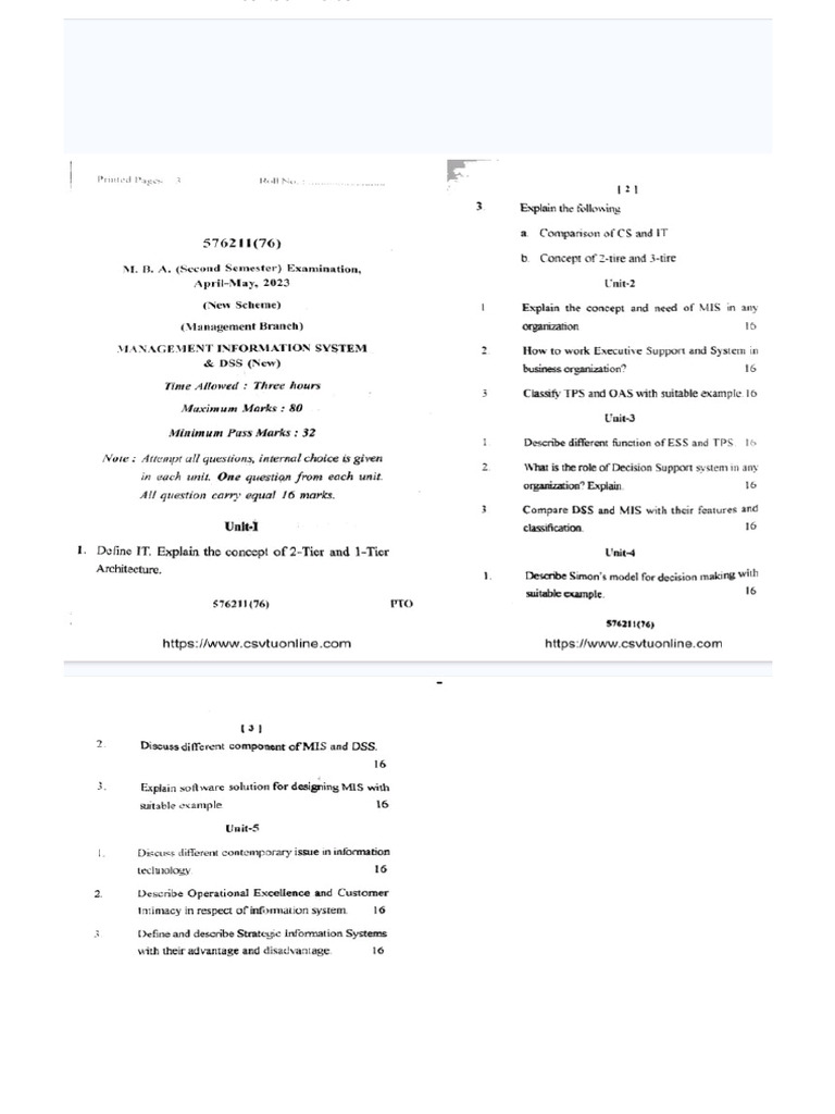 Mis Questions Paper | PDF