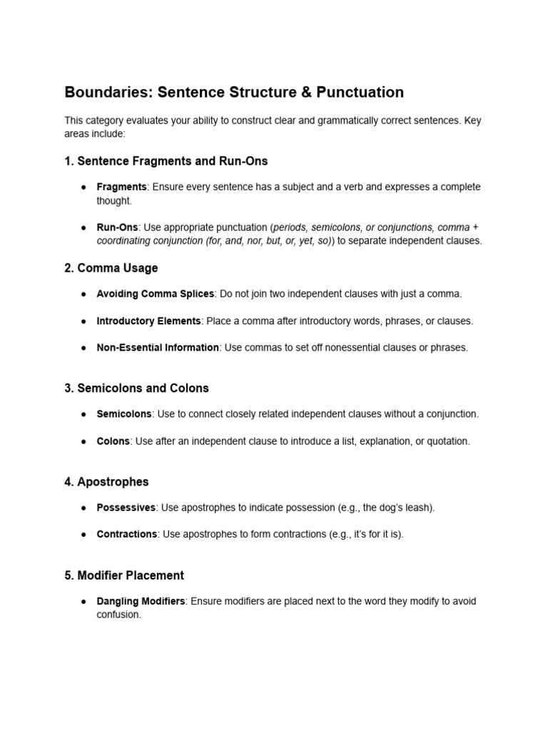 Standard English Sentence Conventions | PDF