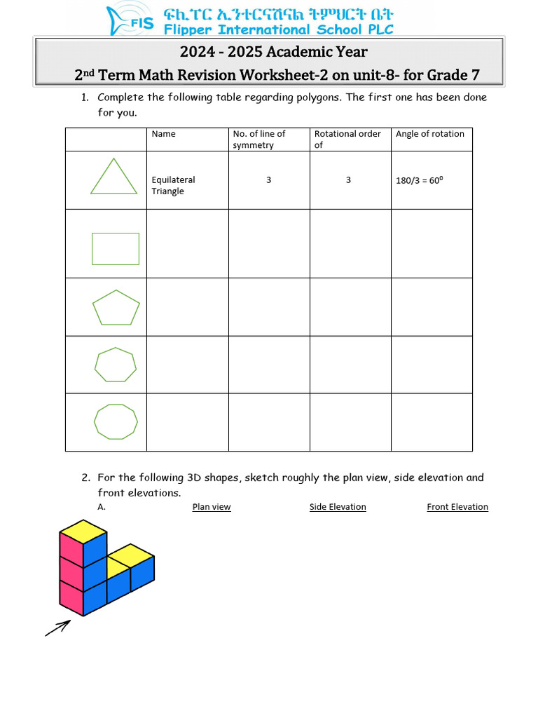 Term II G7 Maths Revision Worksheet-2 On Unit 8 | PDF