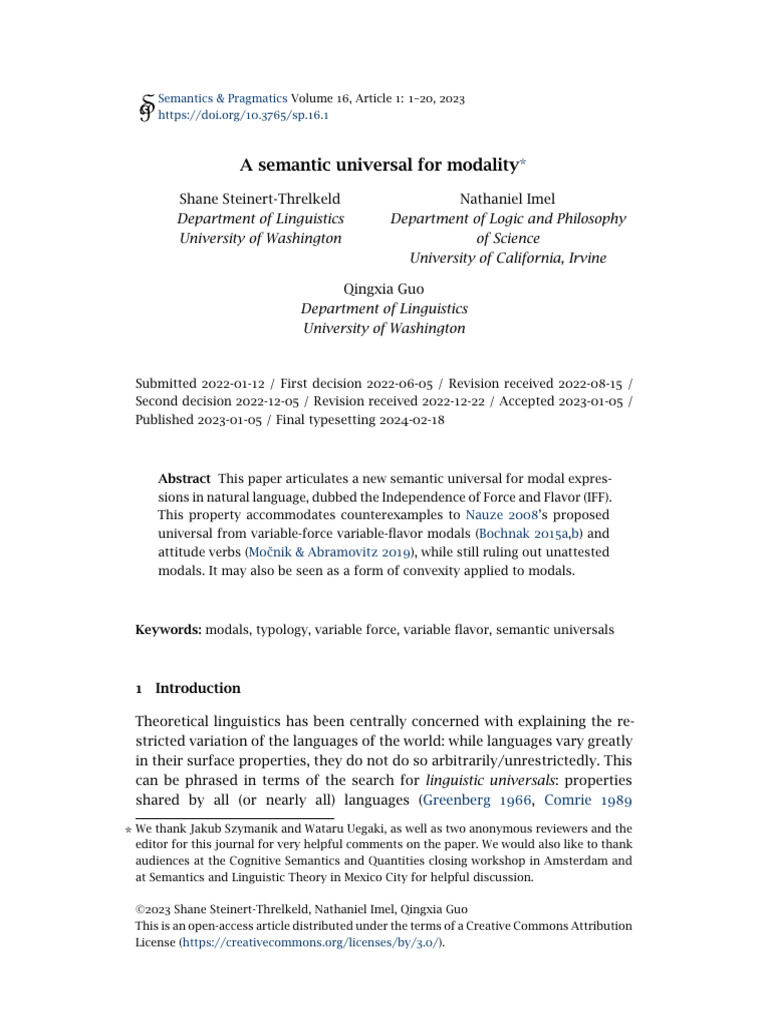 A Semantic Universal For Modality | PDF | Modal Logic | Semantics