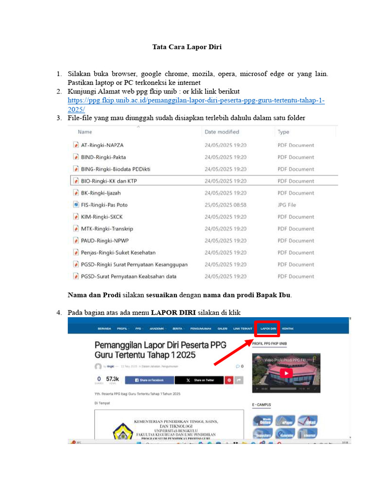 Panduan Lapor Diri PPG UNISMA | PDF