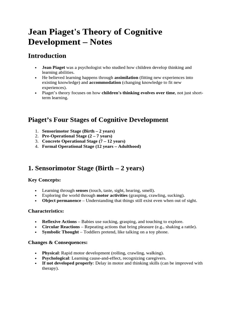 Jean Piaget Mid Sem Prep | PDF | Thought | Cognition