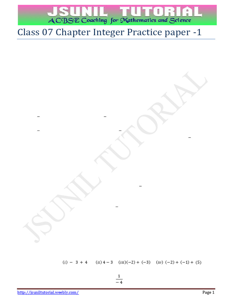 1 TEST Paper 7 Integer - Practice - Paper | PDF | Integer