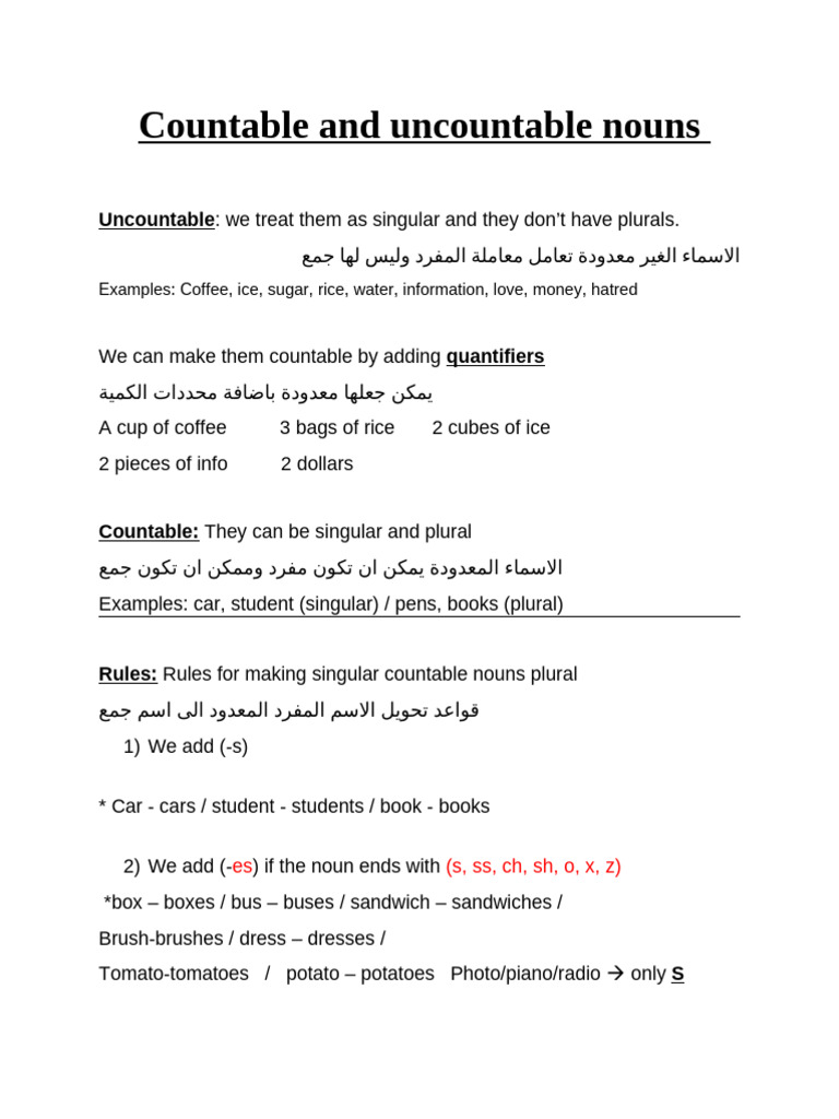 Countable vs Uncountable Nouns Guide | PDF