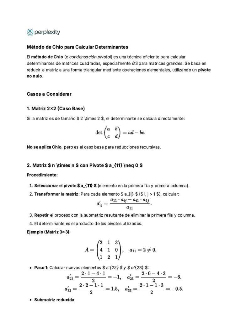 Método de Chio para Calcular Determinantes | PDF | Determinante ...