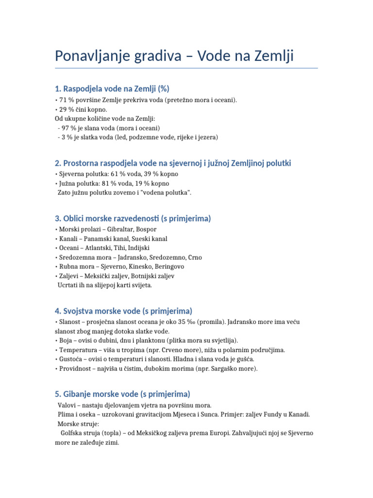 Geografiha Ponavljanje - Gradiva - Vode - Na - Zemlji | PDF